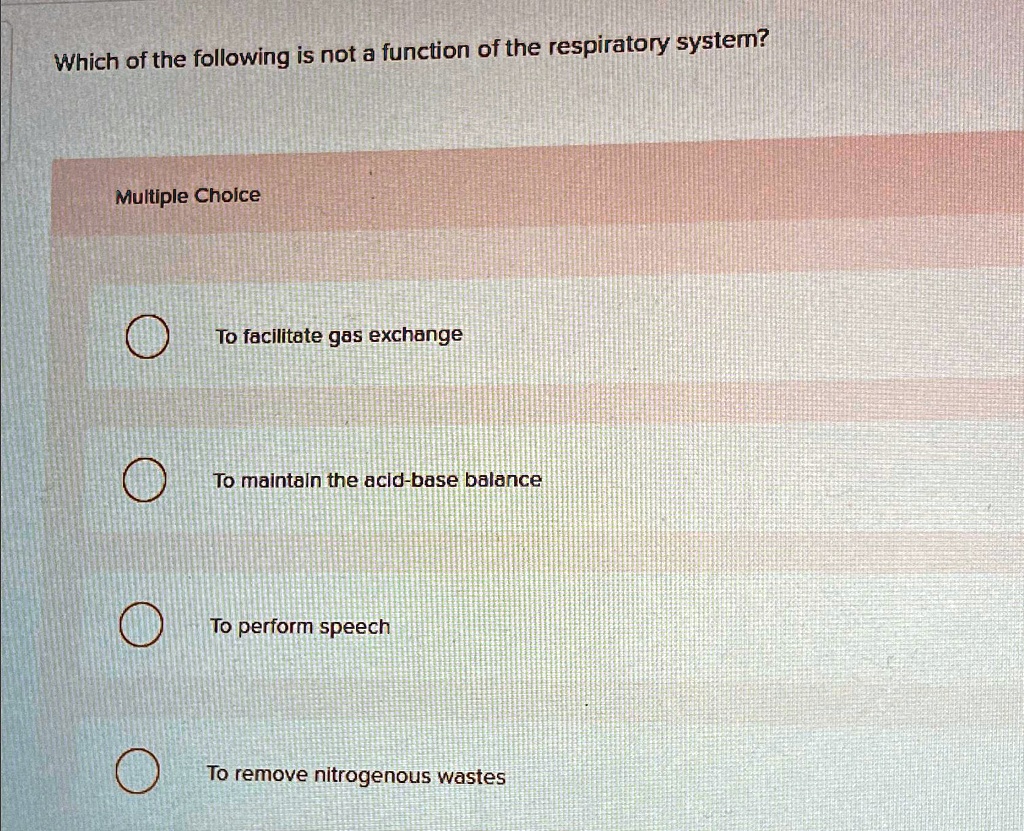 SOLVED: Which of the following is not a function of the respiratory ...