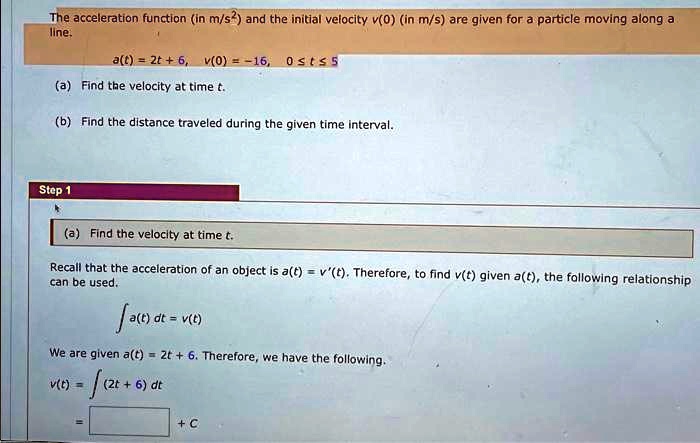 The acceleration function (in m/s²) and the initial velocity v(0) (in m/s) are given for a ...
