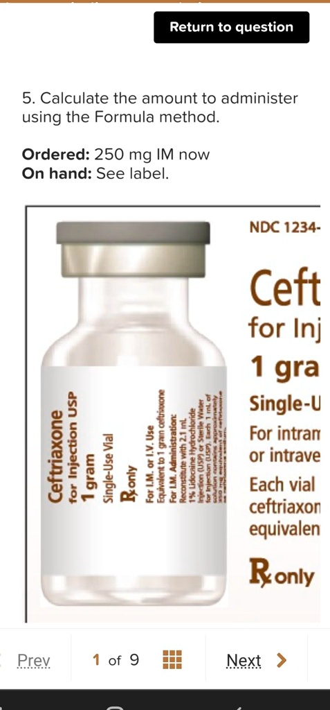 return to question 5calculate the amount to administer using the ...