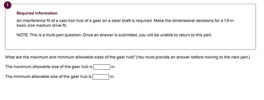 SOLVED: An interference fit of a cast-iron hub of a gear on a steel ...