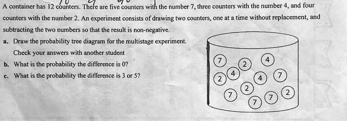 A container has 12 counters. There are five counters with the number 7 ...