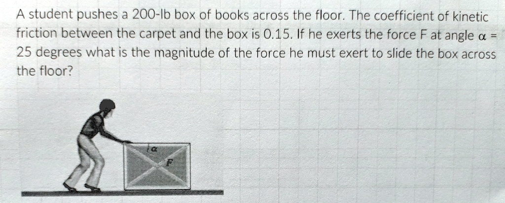 A student pushes a 200-lb box of books across the floor. The coefficient of kinetic friction ...