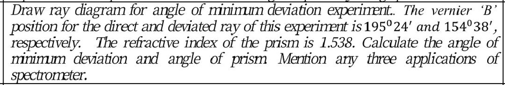 SOLVED: Draw a ray diagram for the angle of minimum deviation experiment. The vernier B position ...