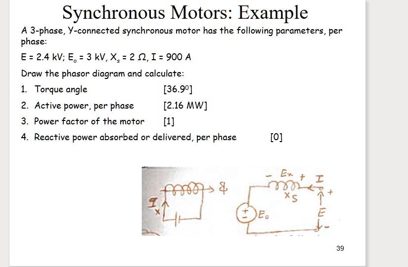 synchronous motors example a 3 phase y connected synchronous motor has the following parameters ...