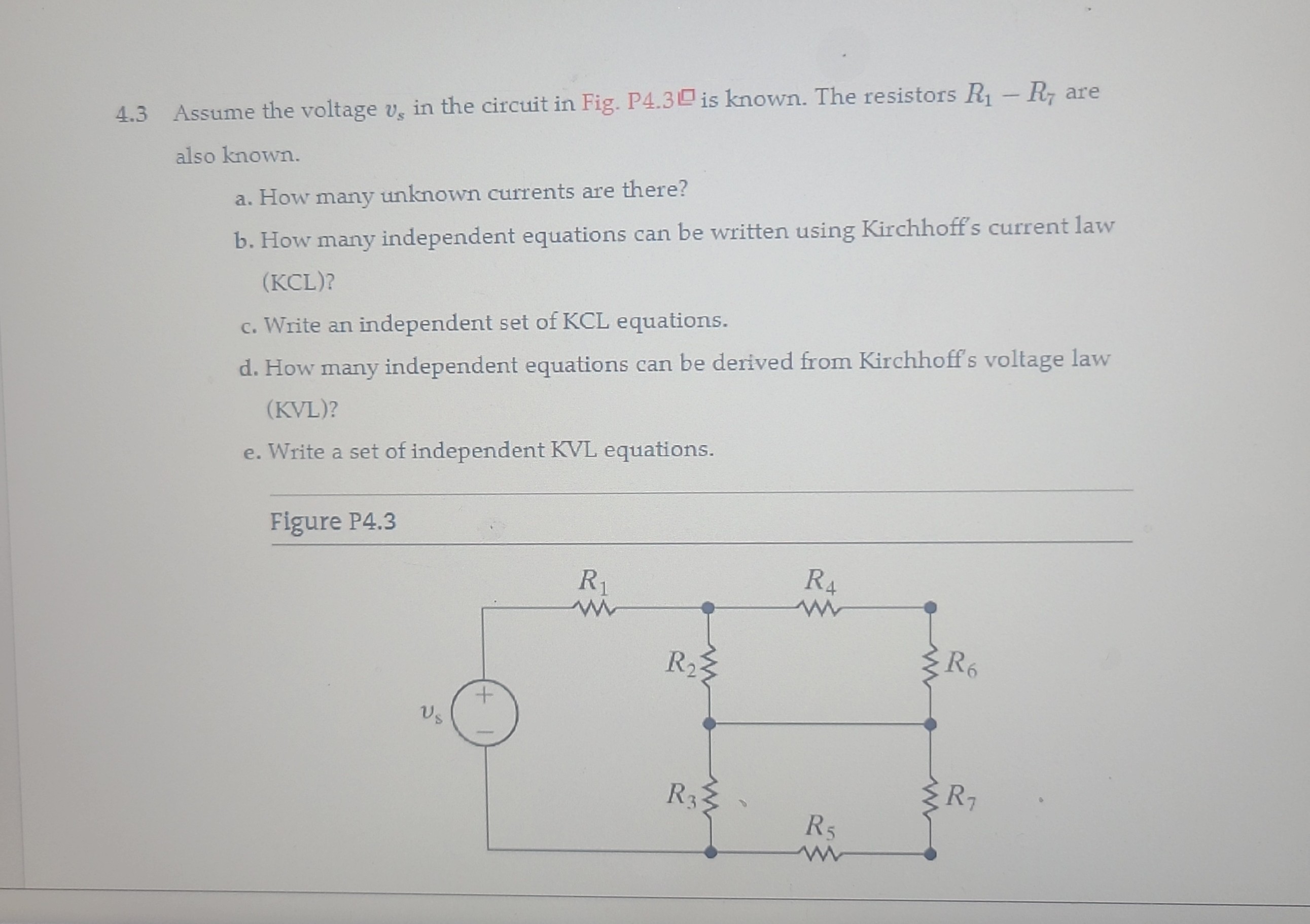 4.3 Assume the voltage vs in the circuit in Fig. P4.3 is known. The ...