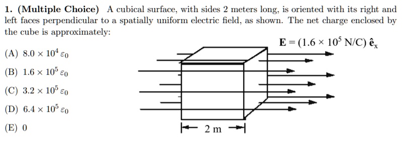 SOLVED: (Multiple Choice) A cubical surface, with sides 2 meters long ...