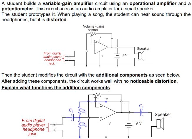SOLVED: A student builds a variable-gain amplifier circuit using an operational amplifier and a ...