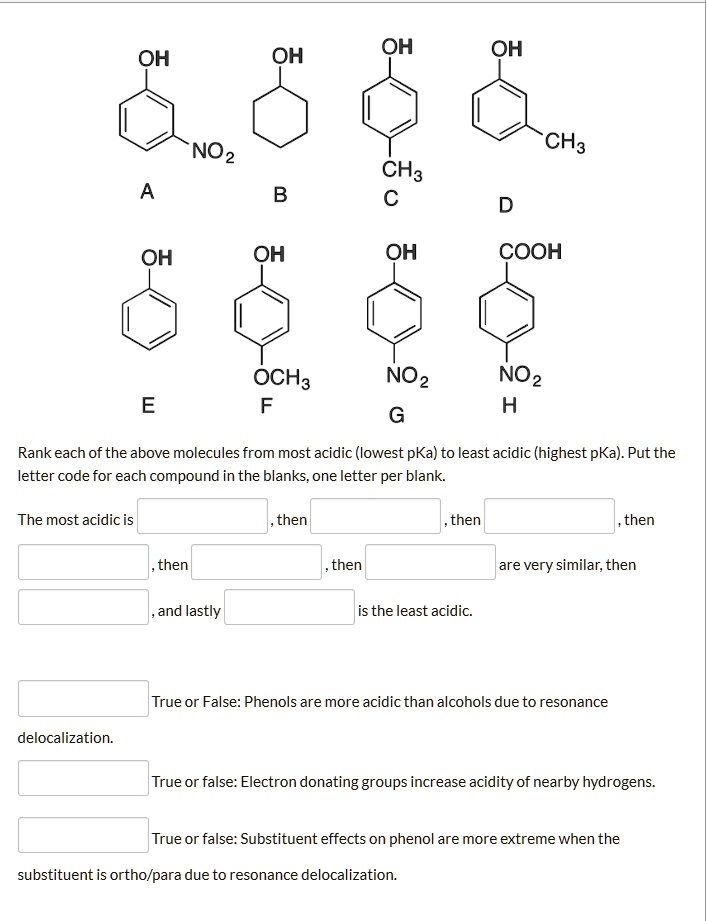 SOLVED: HO OH HO OH CH3 NO2 CHa COOH OH HO OH OCH3 ZON NOz Rank each of ...