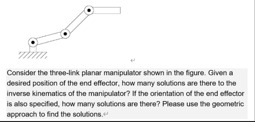 Consider the three-link planar manipulator shown in the figure. Given a ...