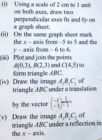 Using a scale of 2 cm to 1 unit on both axes, draw two perpendicular axes Ox and Oy on graph ...