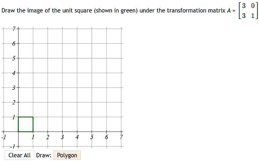 SOLVED: Draw the image of the unit square (shown in green) under the transformation matrix A ...