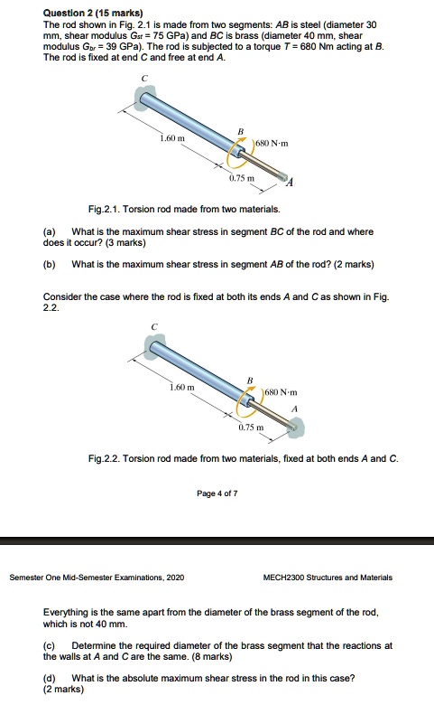 SOLVED: Question 2 (15 marks) The rod shown in Fig. 2.1 is made from ...