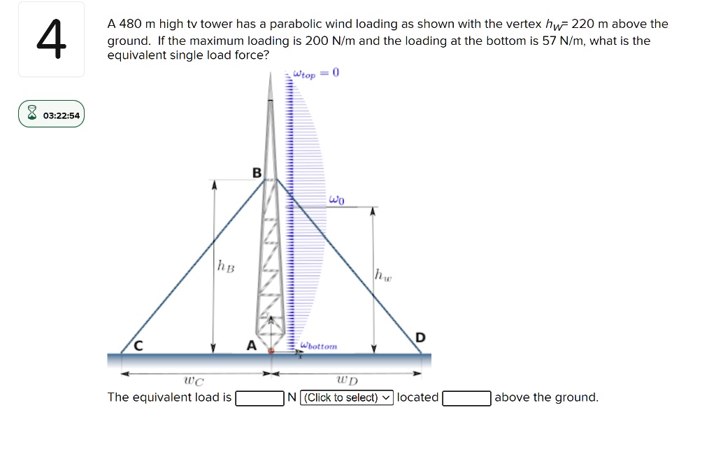 SOLVED: A 480 m high TV tower has a parabolic wind loading as shown ...