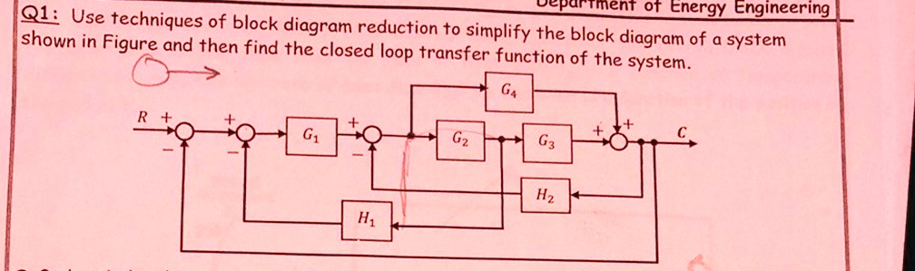 Q1: Use techniques of block diagram reduction to simplify the block diagram of a system shown in ...