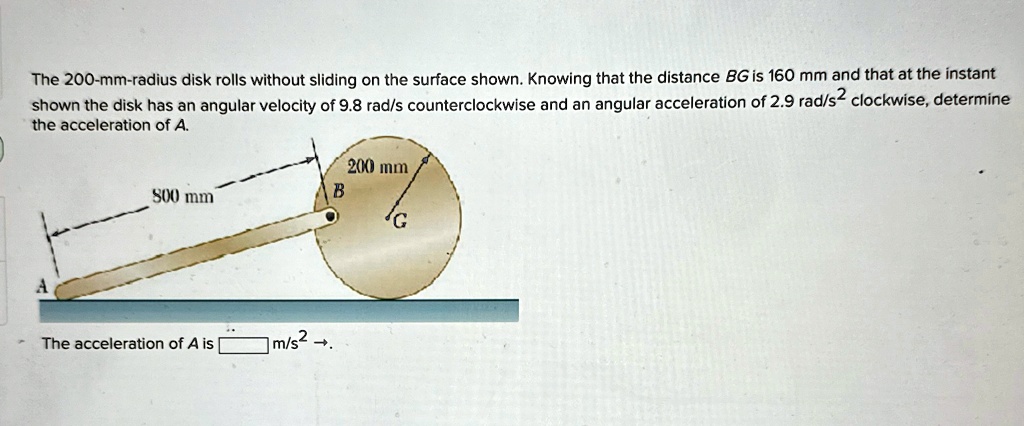 the 200 mm radius disk rolls without sliding on the surface shown ...
