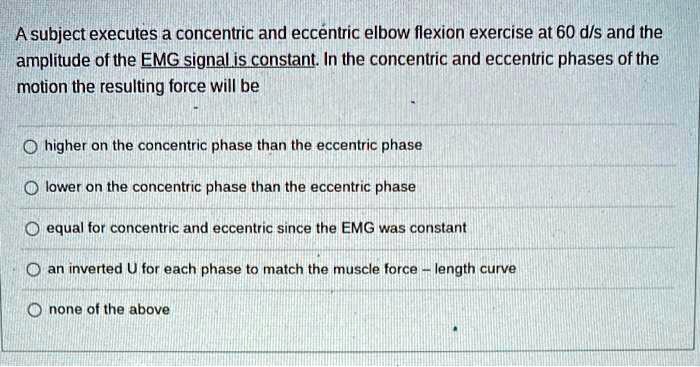 SOLVED: A subiect executes a concentric and eccentric elbow flexion ...
