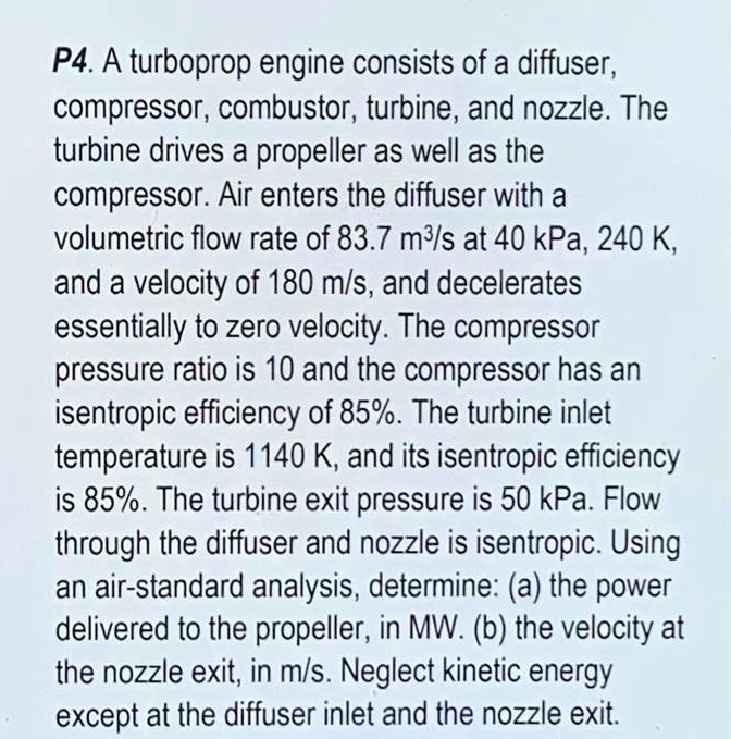 SOLVED: A turboprop engine consists of a diffuser, compressor ...