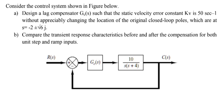 SOLVED: Consider the control system shown in Figure below a) Design a ...