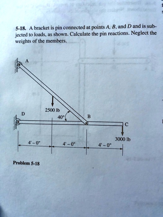 SOLVED: 5-18. bracket is pin connected at points A, B,and D and is sub ...