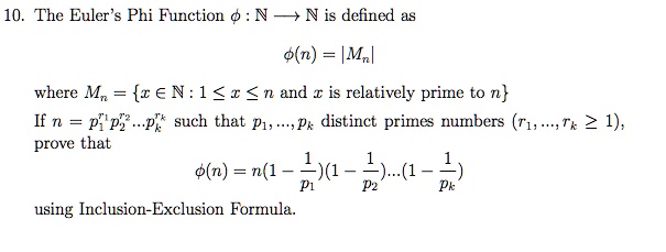 Solved 10 The Euler S Phi Function 0 N Is Defined As On Mai 9425