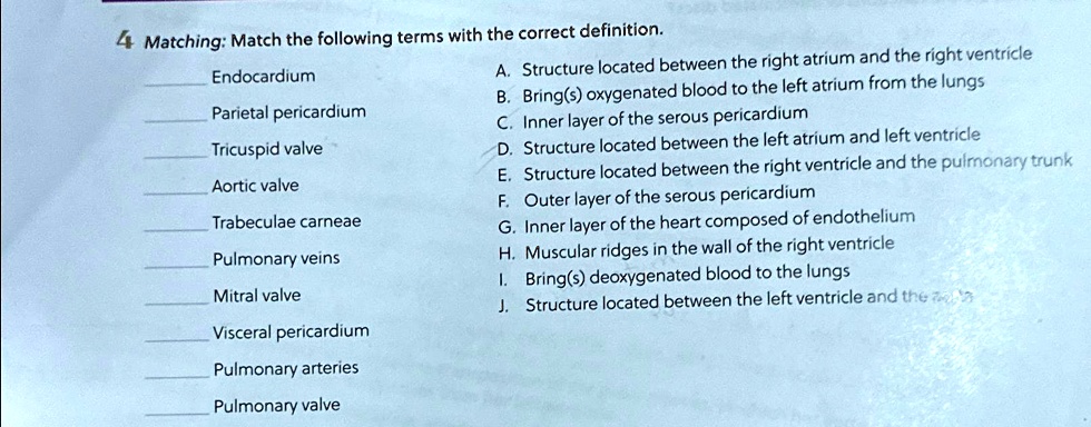 Matching: Match the following terms with the correct definition ...