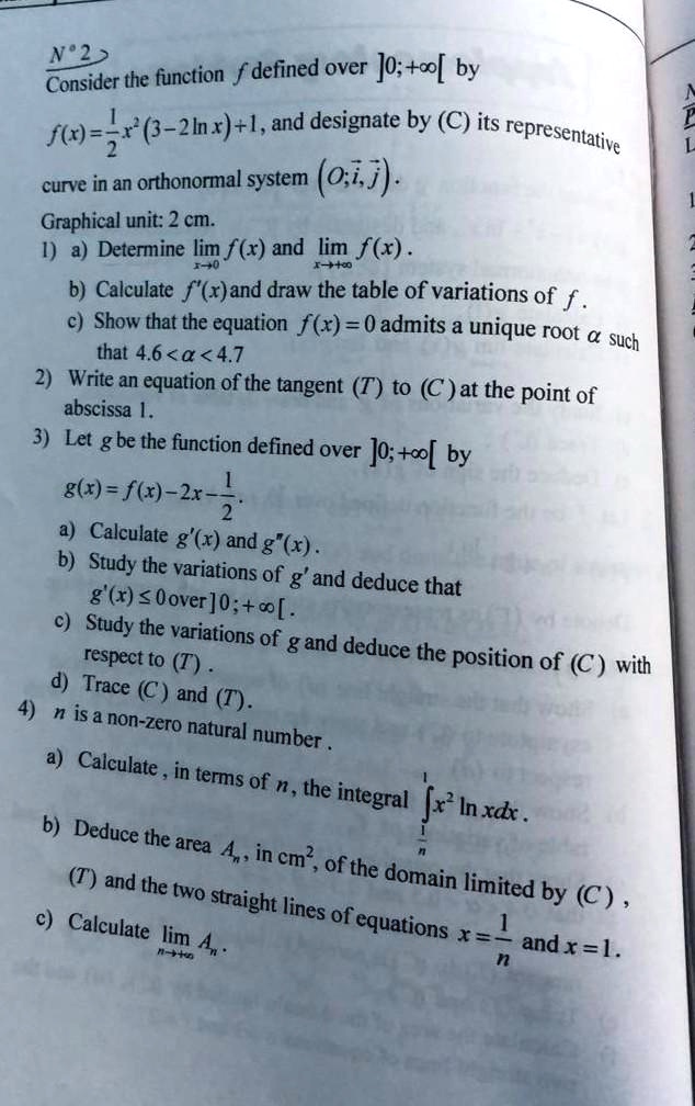 SOLVED: Ne Consider the function f defined over Jos+o[ by f(r) '(3-2lnx)+I,and designate by (C ...