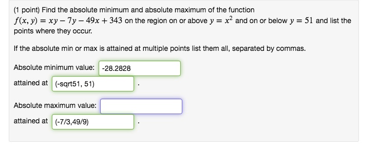 point find the absolute minimum and absolute maximum of the function ...