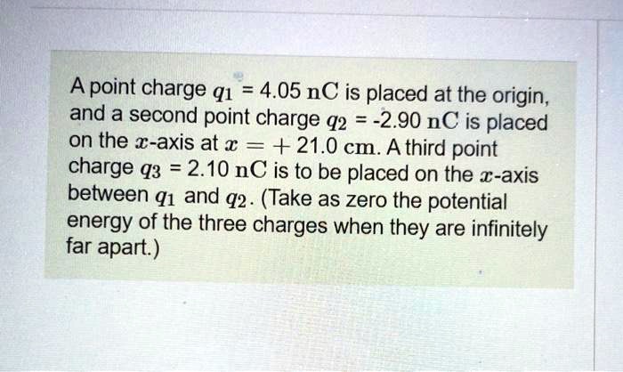 SOLVED: A point charge q1 4.05 nC is placed at the origin, and a second point charge 92 =-2.90 ...