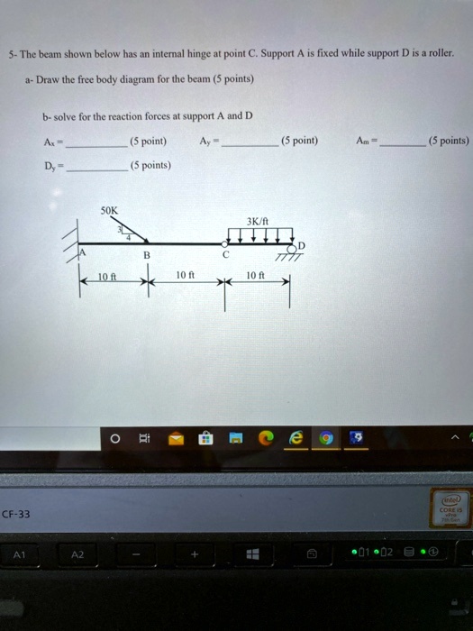 SOLVED: The beam shown below has an internal hinge point support fixed ...