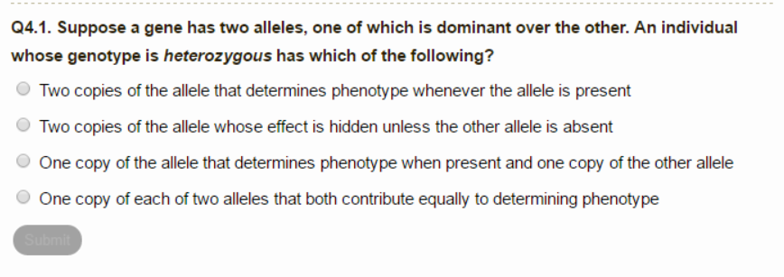 SOLVED: Q4.1. Suppose a gene has two alleles, one of which is dominant ...