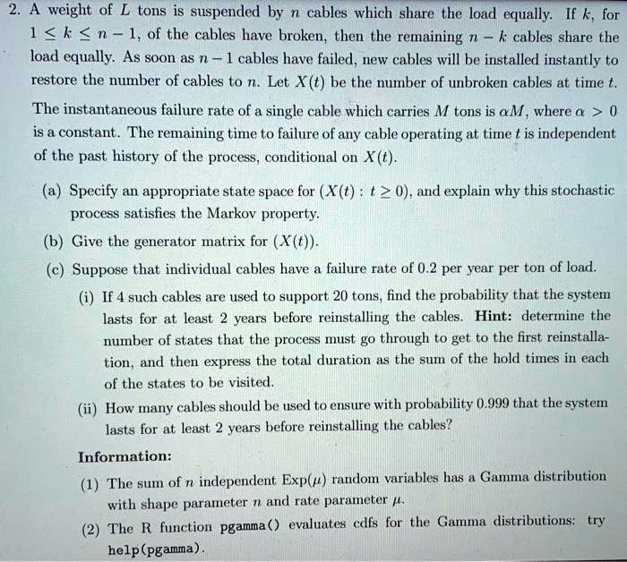 SOLVED: A weight of L tons is suspended by n cables which share the ...
