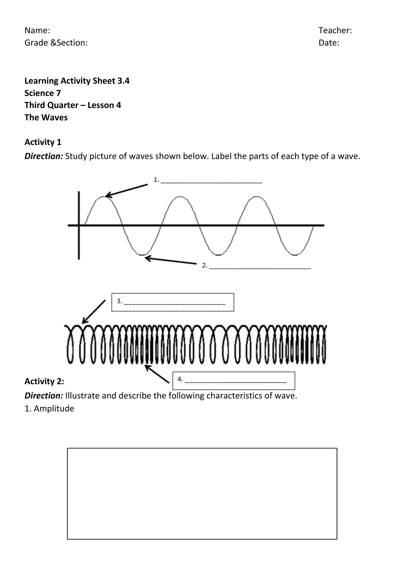 Name: Grade &Section: Teacher: Date: Learning Activity Sheet 3.4 ...
