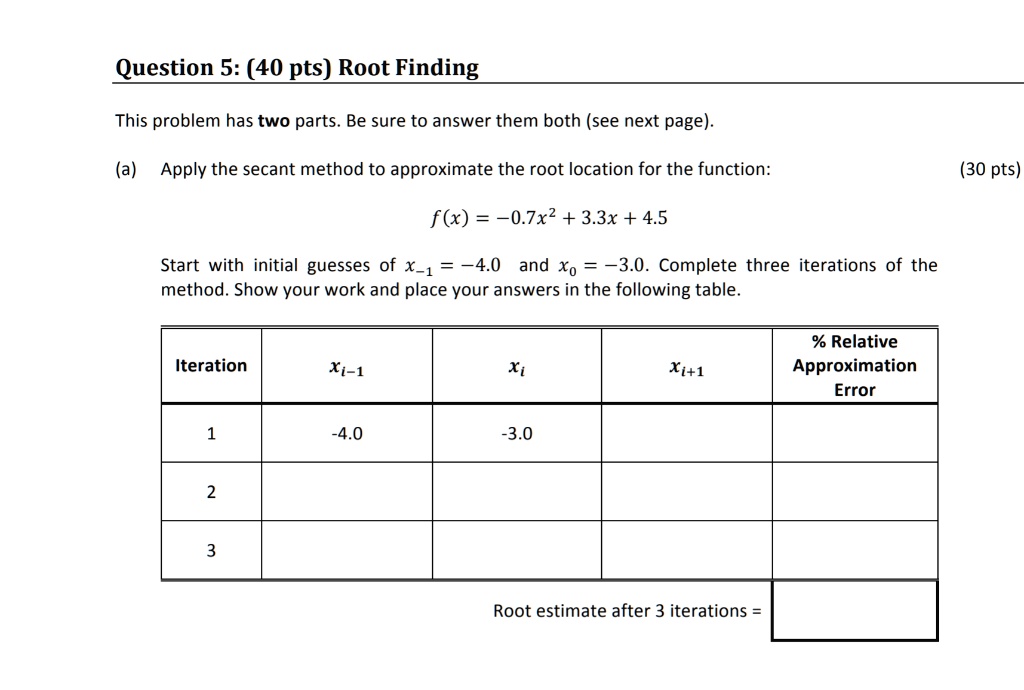 Solved Question 5 40 Pts Root Finding This Problem Has Two Parts Be Sure To Answer Them
