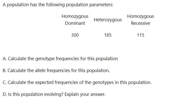 A population has the following population parameters: Homozygous ...