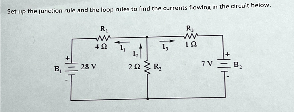 Set up the junction rule and the loop rules to find the currents ...