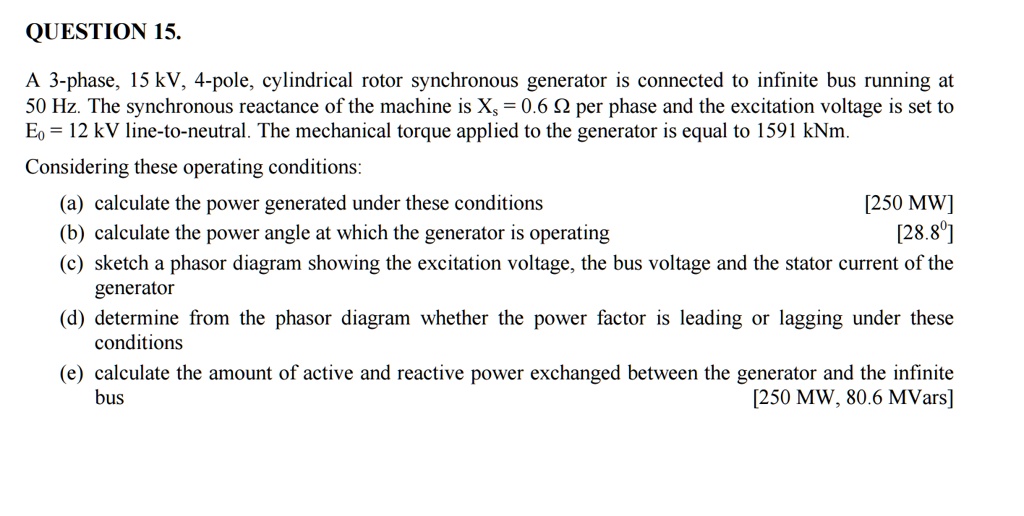 question 15 a 3 phase 15 kv 4 pole cylindrical rotor synchronous ...