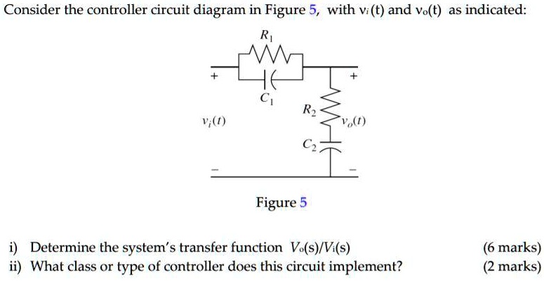 SOLVED: Consider the controller circuit diagram in Figure 5, with Vi(t) and Vo(t) as indicated ...