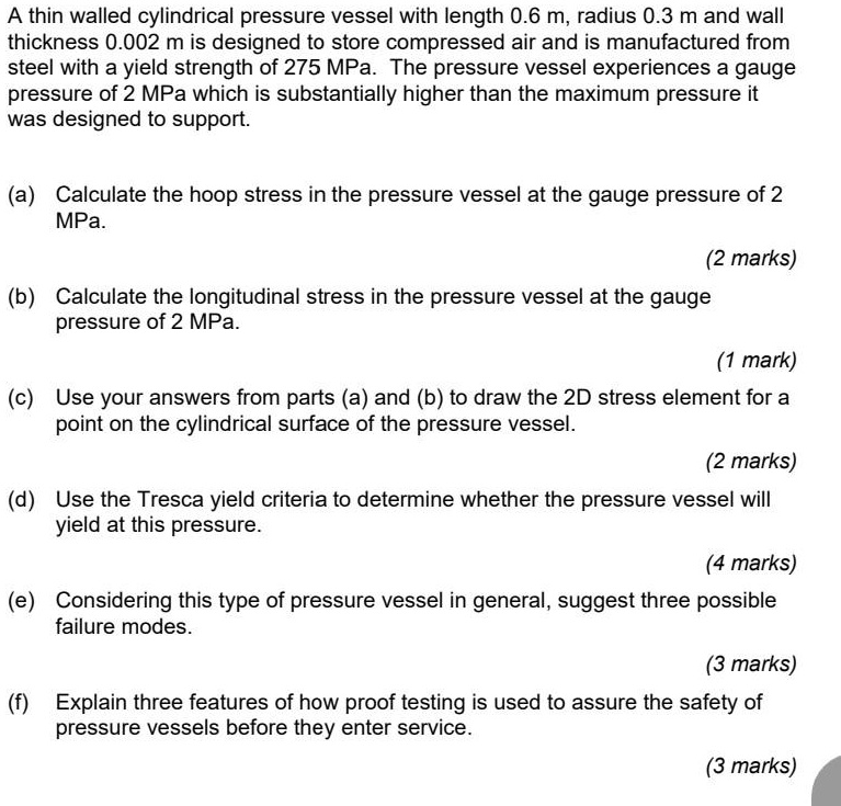 SOLVED: A thin walled cylindrical pressure vessel with length 0.6 m ...