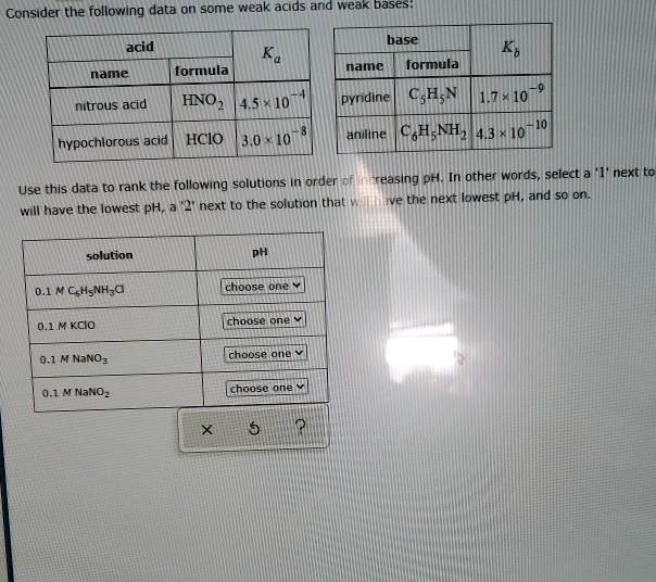 SOLVED: Consider the following data on some weak acids and weak bases ...