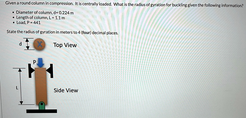 SOLVED: Given a round column in compression. It is centrally loaded ...