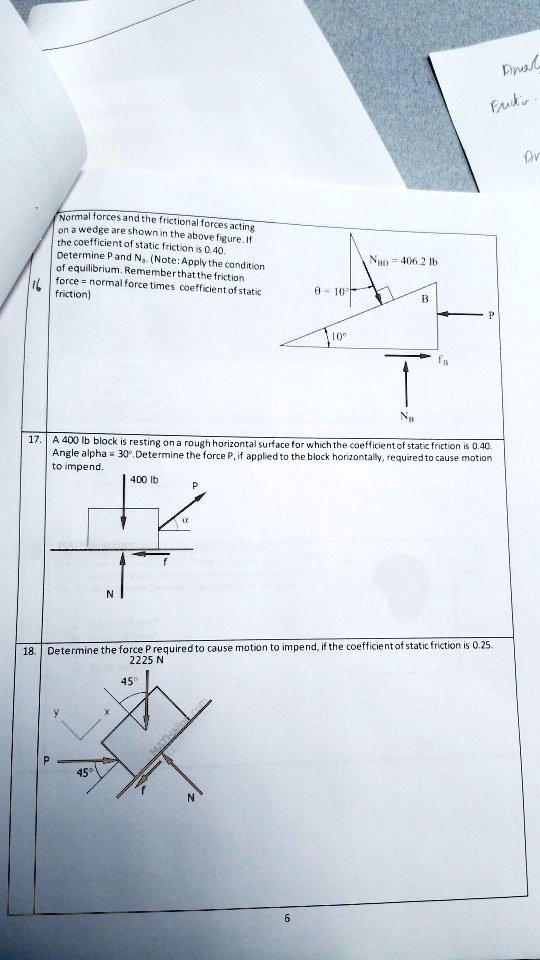 SOLVED: On a wedge, forces P and N are shown in the above figure. If the coefficient of static ...