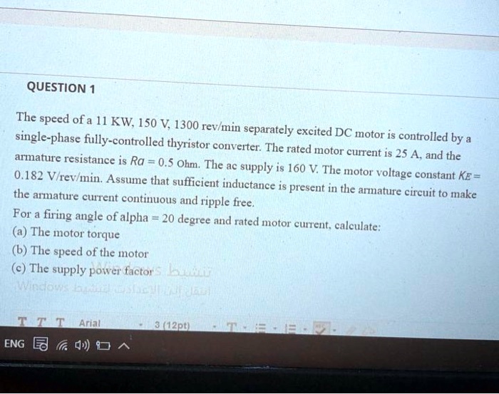 SOLVED: The speed of an 11 kW, 150 V, 1300 rev/min separately excited ...