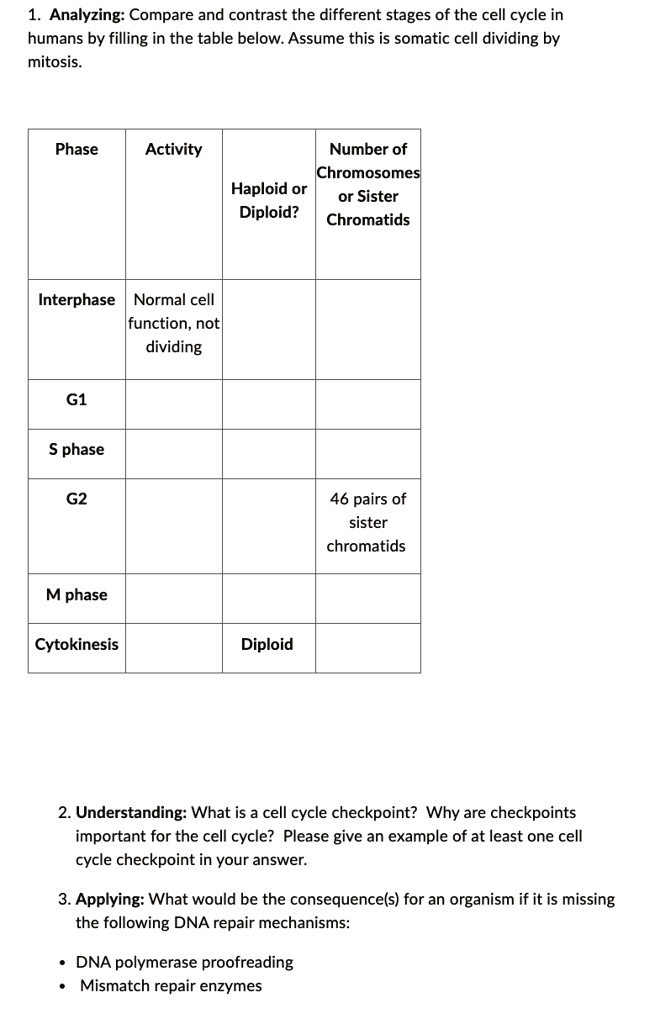 1. Analyzing: Compare and contrast the different stages of the cell ...