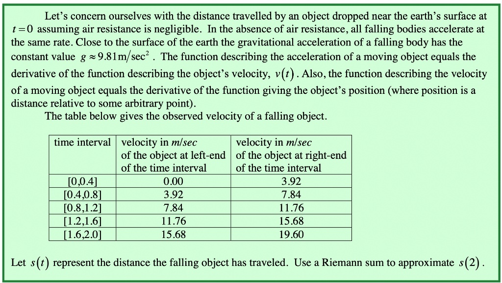 Let's consider the distance traveled by an object dropped near the ...