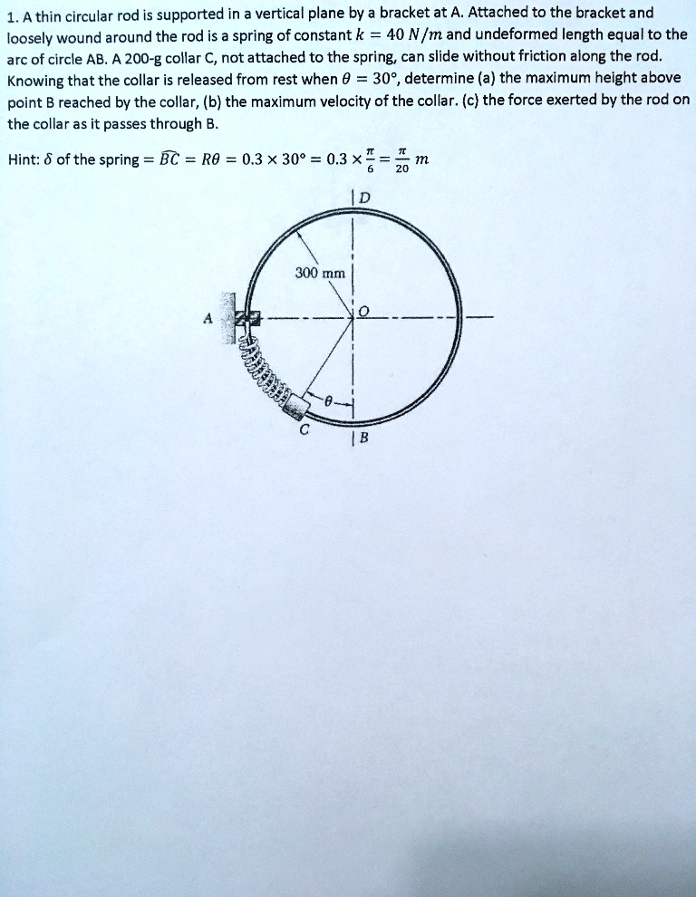 SOLVED: A thin circular rod is supported in a vertical plane by a ...