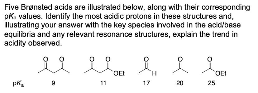SOLVED: Five Bronsted acids are illustrated below,; along with their ...
