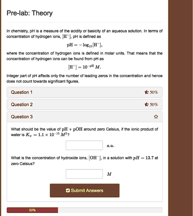 SOLVED: In chemistry, pH is a measure of the acidity or basicity of an ...