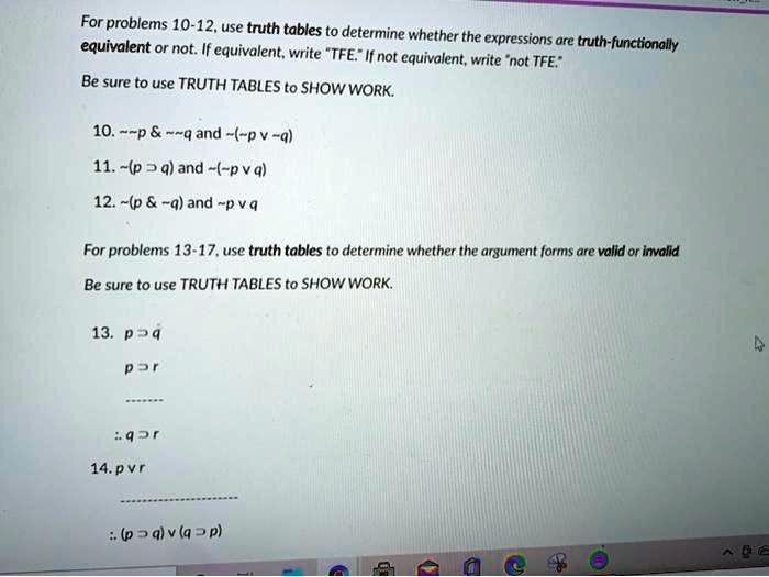Solved For Problems 10 12use Truth Tables To Determine Equivalent Or 5683