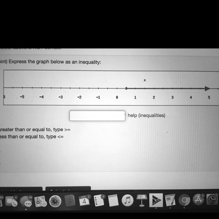 int) Express the graph below as an inequality: X -5 -4 -3 -2 -1 0 1 2 3 ...