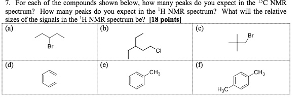 SOLVED: For each of the compounds shown below, how many peaks do you expect in the 13C NMR ...